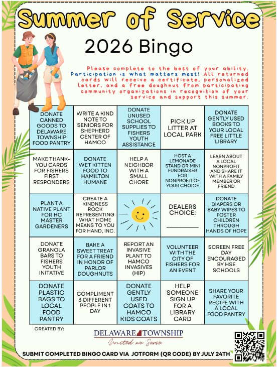 Delaware Township Summer of Service Bingo Challenge - LarryInFishers